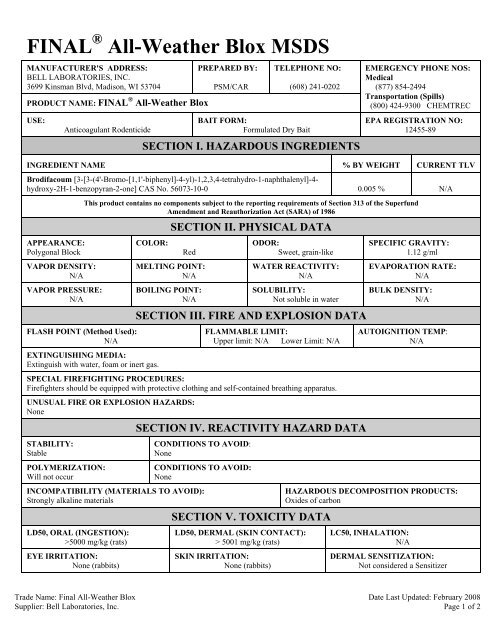 FINAL All-Weather Blox MSDS - Bell Laboratories