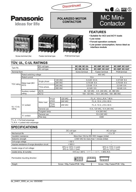 MC Mini-Contactor - Panasonic Electric Works Europe AG