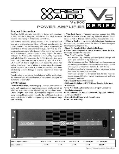 Vs900 POWER AMPLIFIER - Crest Audio