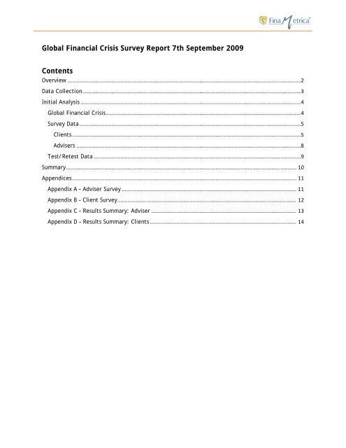 Global Financial Crisis Survey - FinaMetrica Risk Profiling