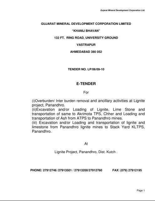 E-TENDER project, Panandhro. (ii)Excavation and/or ... - GMDC