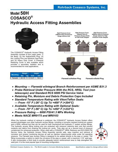 COSASCO Hydraulic Access Fitting Assemblies - Rohrback ...