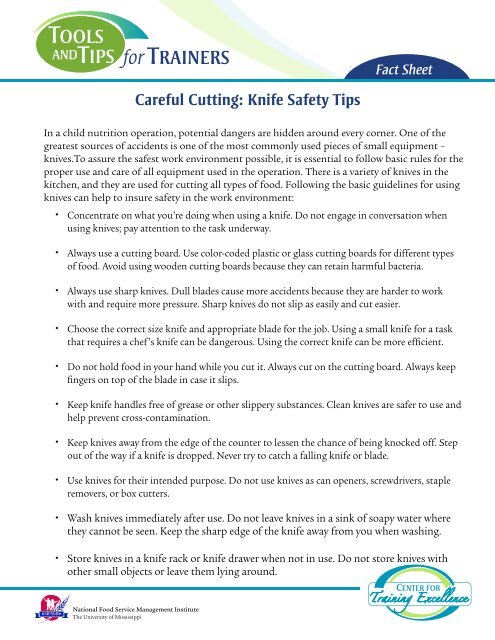 Fact Sheet Careful Cutting: Knife Safety Tips - National Food Service ...