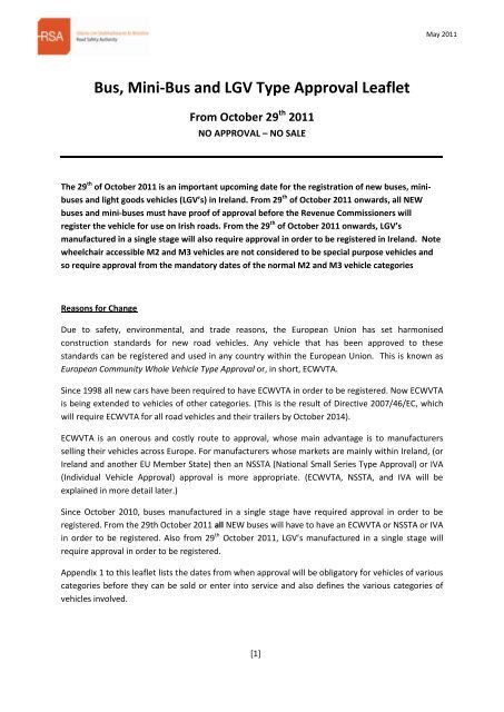 Bus, Mini-Bus and LGV Type Approval Leaflet - Road Safety Authority