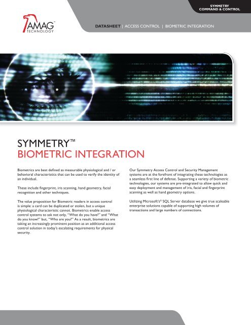 SYMMETRYâ ¢ BIOMETRIC INTEGRATION - AMAG