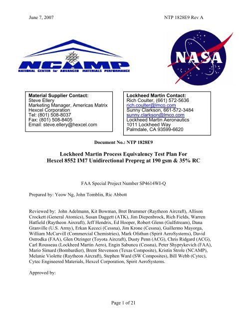 Lockheed Martin Process Equivalency Test Plan For Hexcel 8552 ...