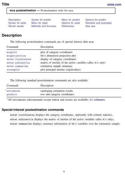 Mca Postestimation Stata