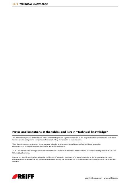 notes and limitations of the tables and lists in “Technical knowledge”