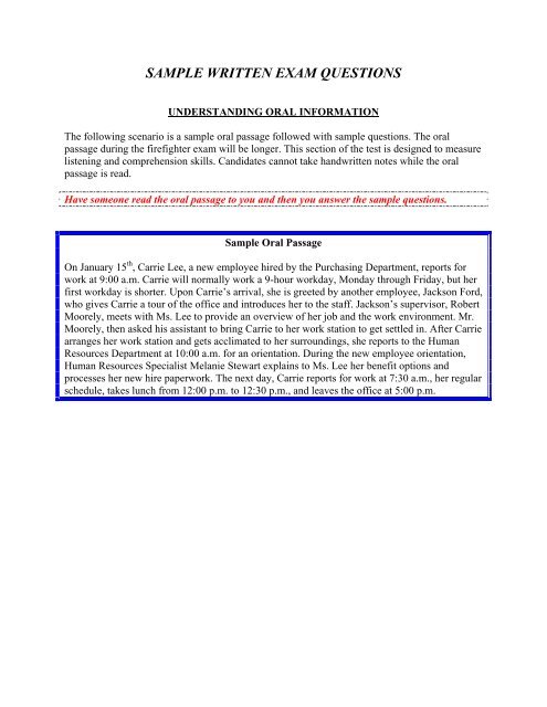 SAMPLE WRITTEN EXAM QUESTIONS