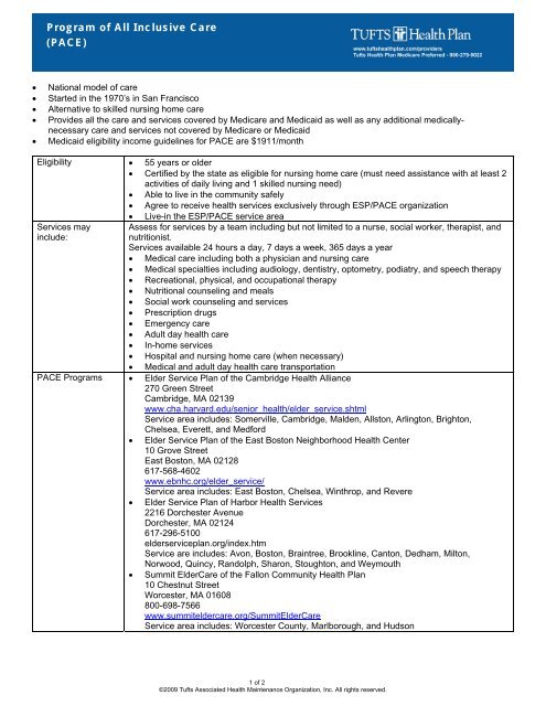 Program of All Inclusive Care (PACE) - Tufts Health Plan