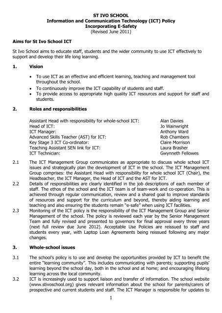 ICT Whole School Policy - St Ivo School