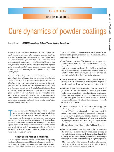 Cure dynamics of powder coatings - Powder Coating Consultants