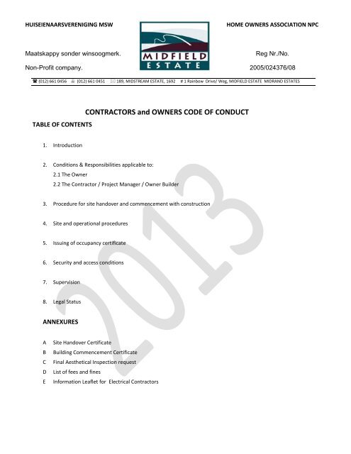 CONTRACTORS and OWNERS CODE OF ... - Midrand Estates