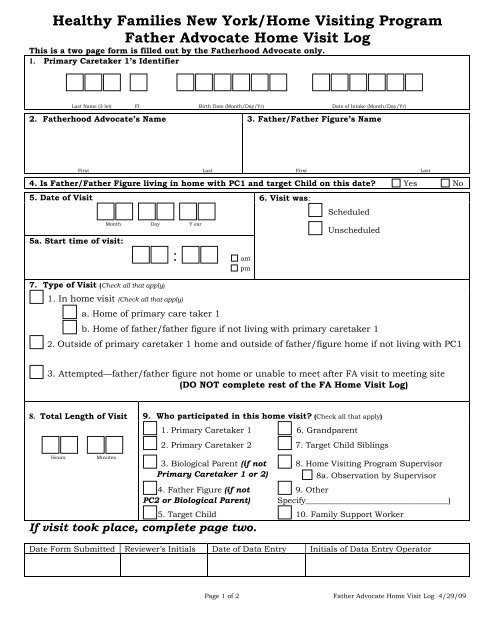 Father Advocate Home Visit Log - Healthy Families New York