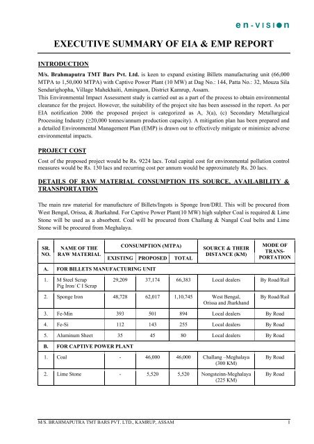 executive summary of eia & emp report - Pollution Control Board ...