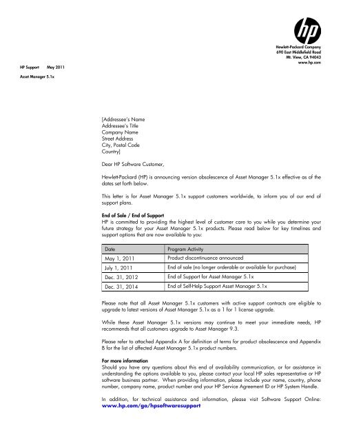 Customer letter (.PDF) - Hewlett-Packard