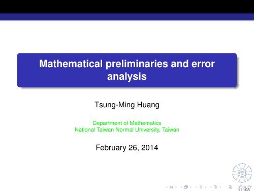 Mathematical preliminaries and error analysis