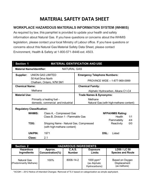MATERIAL SAFETY DATA SHEET - Union Gas