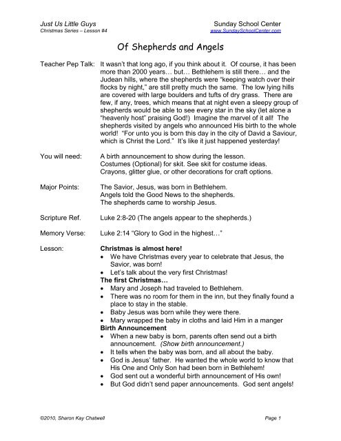 Lesson 4 - Of Shepherds and Angels - Sunday School Center