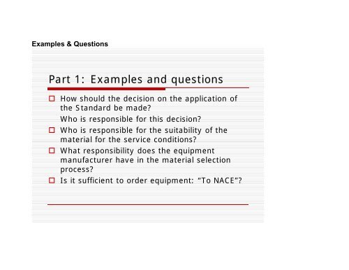 Part 1: Examples and questions - NACE Calgary