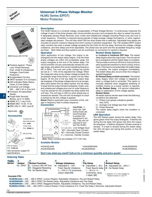 Universal 3 Phase Voltage Monitor HLMU Series (DPDT ... - SSAC