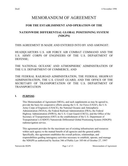 memorandum of agreement - US Coast Guard Navigation Center