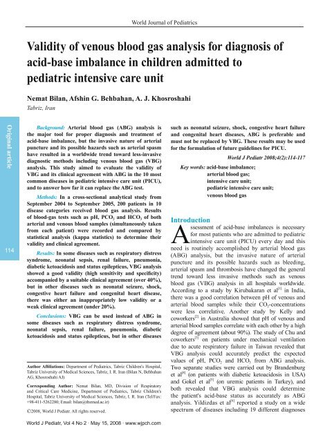 Validity of venous blood gas analysis for diagnosis of acid ... - Springer