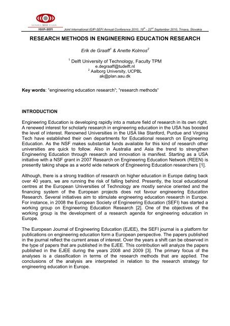 RESEARCH METHODS IN ENGINEERING EDUCATION ... - SEFI