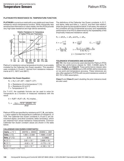 Platinum RTDs Temperature Sensors Resistance vs ... - Educypedia