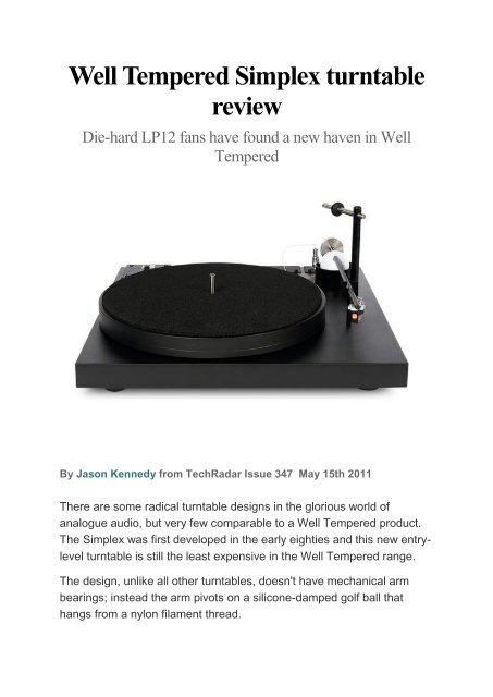 Well Tempered Simplex turntable review - Audio Counsel
