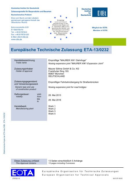 DIBt - Deutsche Institut fÃ¼r Bautechnik - Maurer SÃ¶hne Group