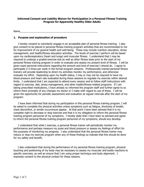 Informed Consent Form Personal Training