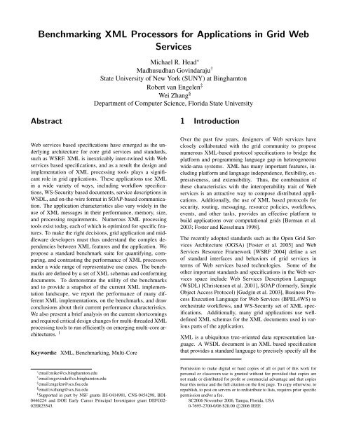 Benchmarking Xml Processors For Applications In Grid Web Services