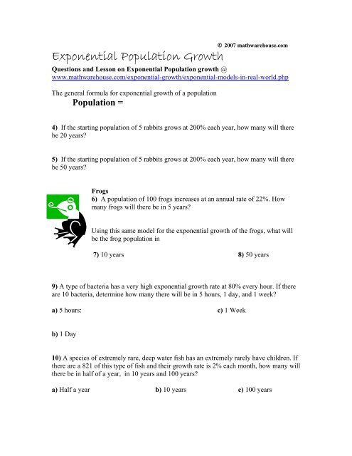 Exponential Population Growth - Math Warehouse