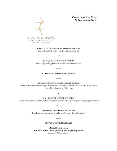 the menu - Steenberg Hotel