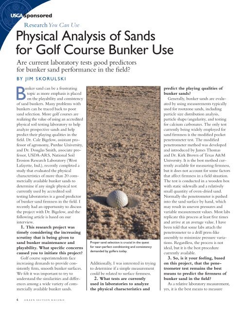 Physical Analysis of Sands for Golf Course Bunker Use - USGA