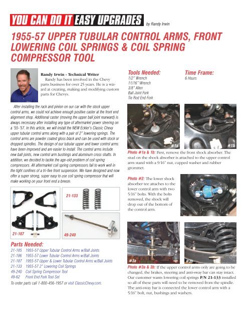 1955-57 upper tubular control arms, front lowering coil springs & coil ...