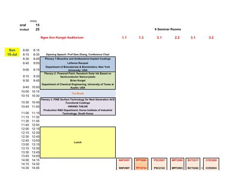 Tentative Program Schedule - Nanyang Technological University