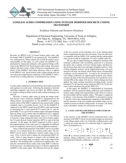 Lossless Audio Compression Using Integer Modified Discrete Cosine