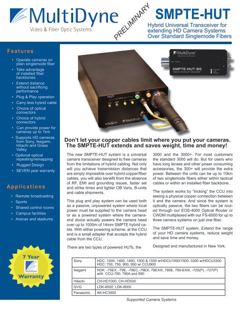 Data Sheet for SMPTE-HUT - Multidyne