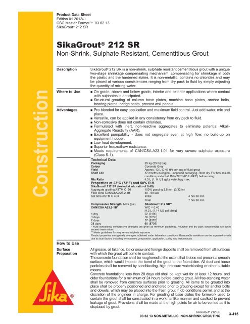 SikaGrout® 212 SR - Sika Canada