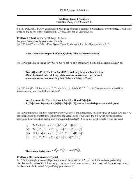 CS 70 Midterm 1 Solutions - HKN