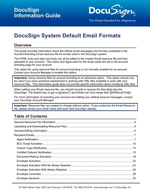 DocuSign System Default Email Formats