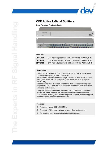 DEV 2161, DEV 2162, DEV 2165 CFP Active L-Band Splitters