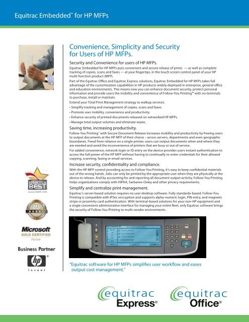 Equitrac Embedded for HP MFPs