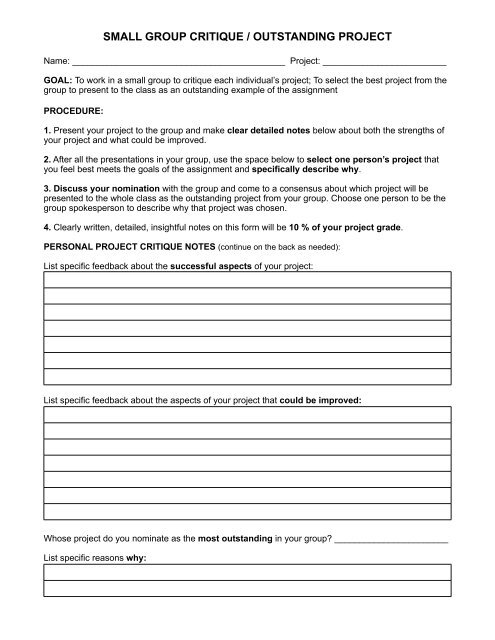 Small Group Critique/Outstanding Projects