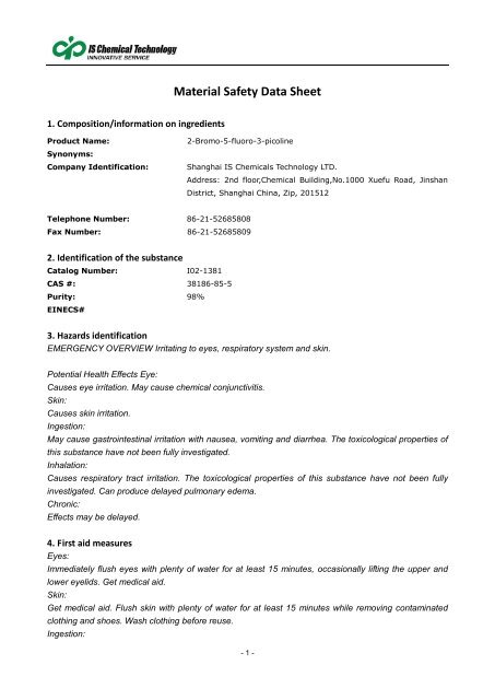 MSDS [PDF] - IS Chemical Technology