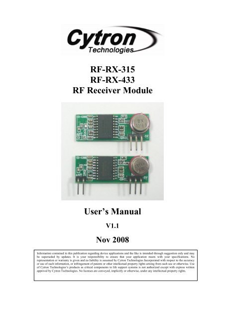 RF-RX-315 RF-RX-433 RF Receiver Module User's Manual - Cytron ...