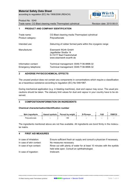 MSDS PU Clean Würth (EN) PDF Toxicity Dangerous Goods, 40% OFF
