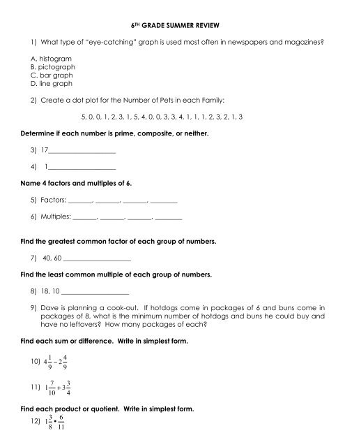 Rising 7th Grade Math Packet